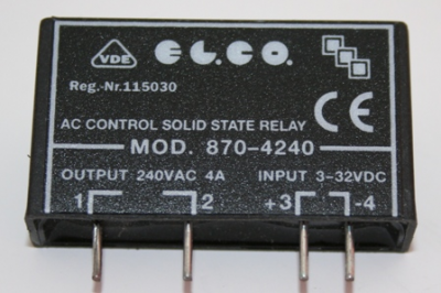 ELCO SOLID STATE RELAY, PCB MOUNT, 240VAC, 4A 3-32VDC, ZERO CROSSING (TRIAC) *** END OF LINE ...