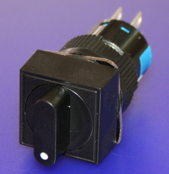 16mm SQUARE SELECTOR SWITCH, KNOB BLACK, 3-POS MAINTAINED 2NO/2NC ...