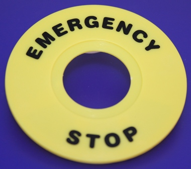22mm EMERGENCY STOP LEGEND PLATE, YELLOW, DIA=60mm - Electrical ...
