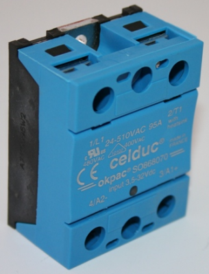 CELDUC OKPAC 1PH SSR, GENERAL LOADS, 24-510VAC 95A (AC-51), Ctrl 3.5-32VDC (ZERO-CROSS ...