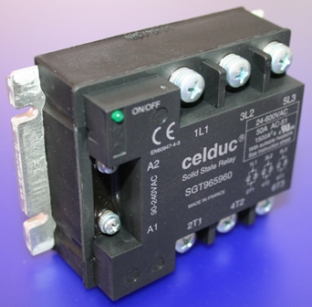 CELDUC 3PH SSR, RESISTIVE LOADS, 24-640VAC 3x50A (AC-51), Cntrl 90 ...